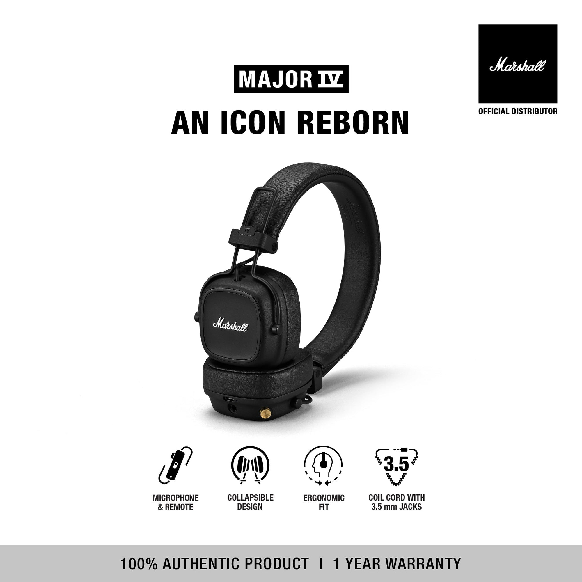 หูฟังบลูทูธ MARSHALL MAJOR IV - BLACK (หูฟังครอบหู, หูฟังไร้สาย, หูฟัง ...
